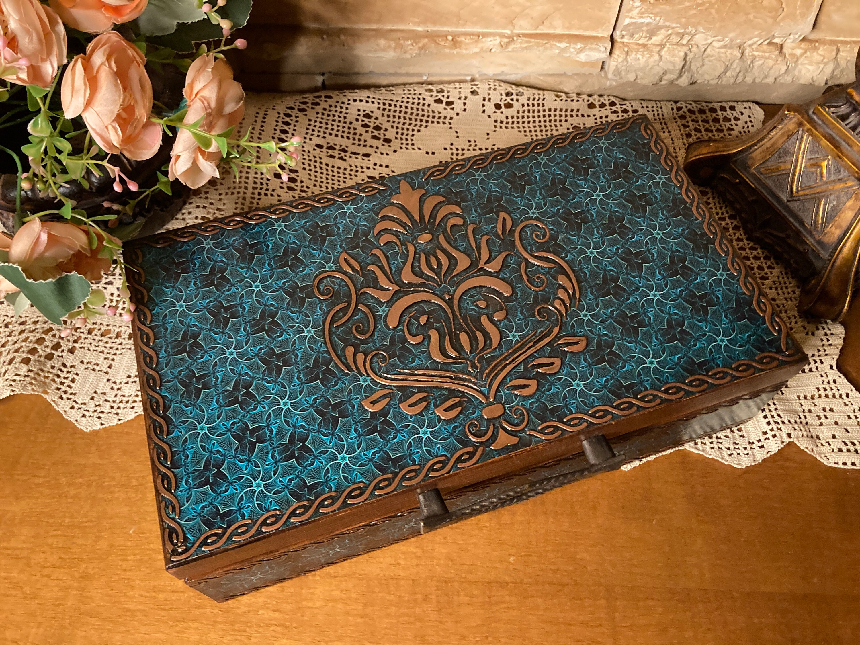 Blue Tea Box 8 Compartments, Blue Storage Box, Tea Bag Holder, Jewelry ...