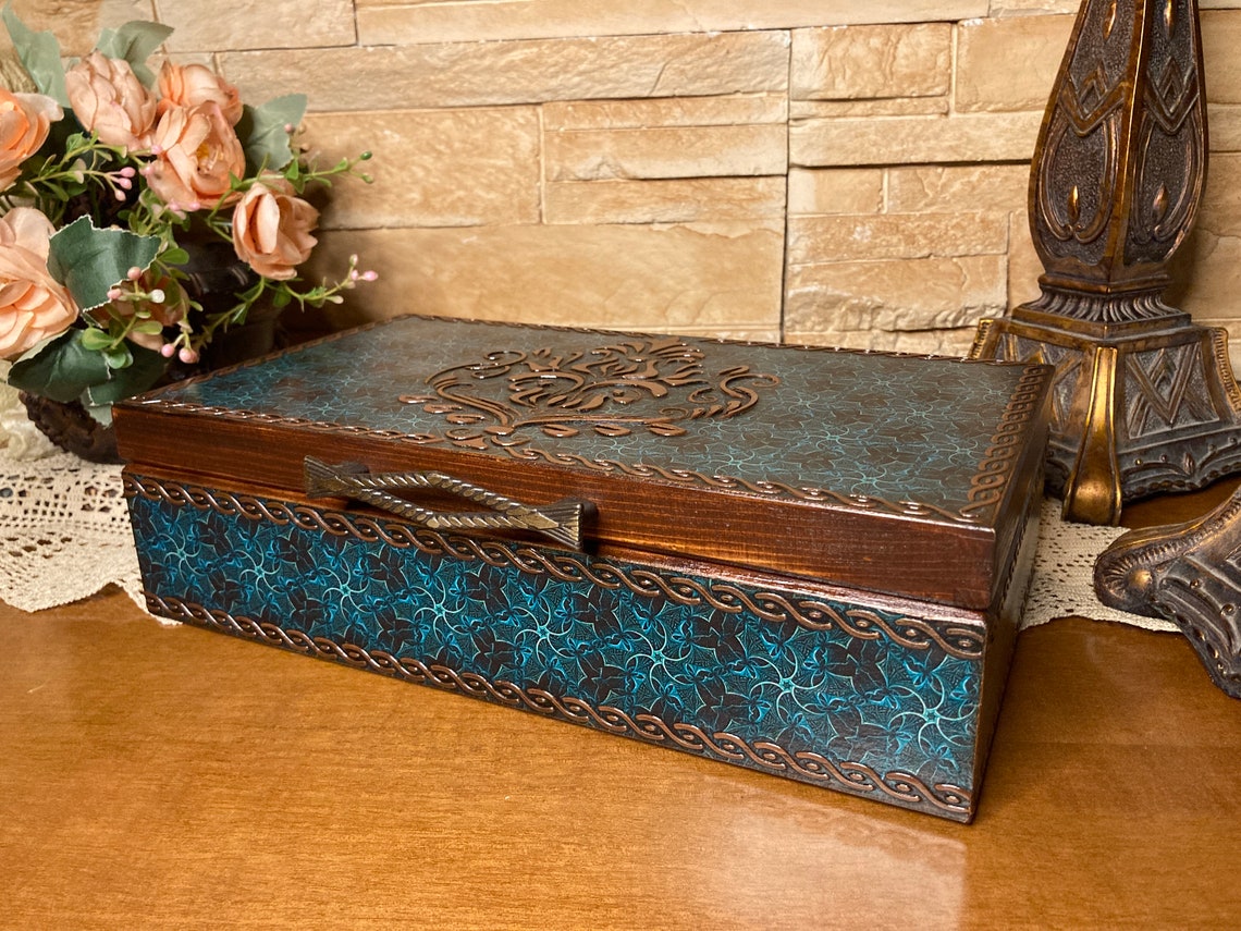 Blue Tea Box 8 Compartments, Blue Storage Box, Tea Bag Holder, Jewelry ...