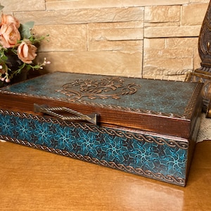 Blue Tea Box 8 Compartments, Blue Storage Box, Tea Bag Holder, Jewelry ...