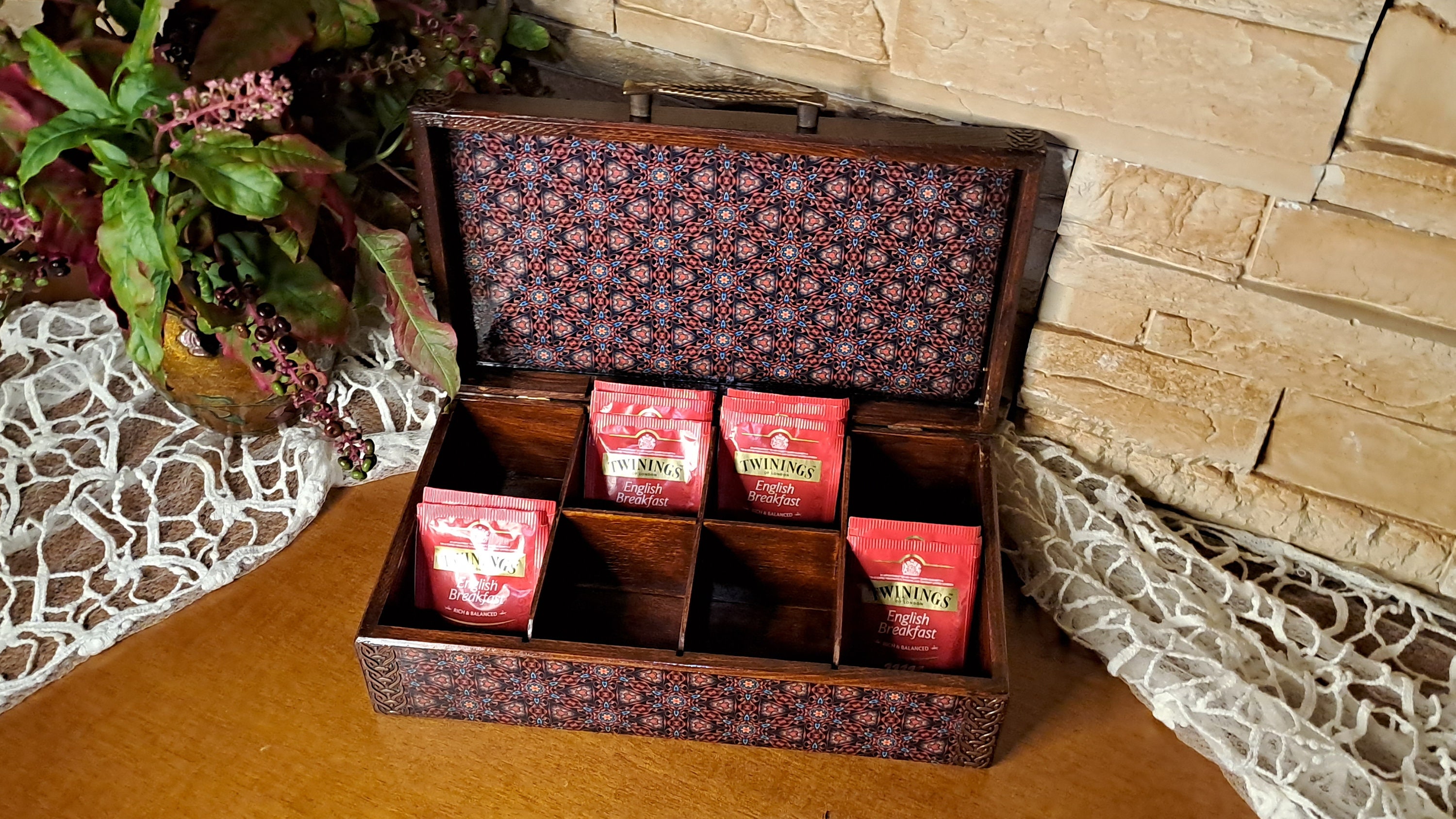 Tea Storage Box Wooden Tea Box for Kitchen or Housewarming Gift Tea Bag ...