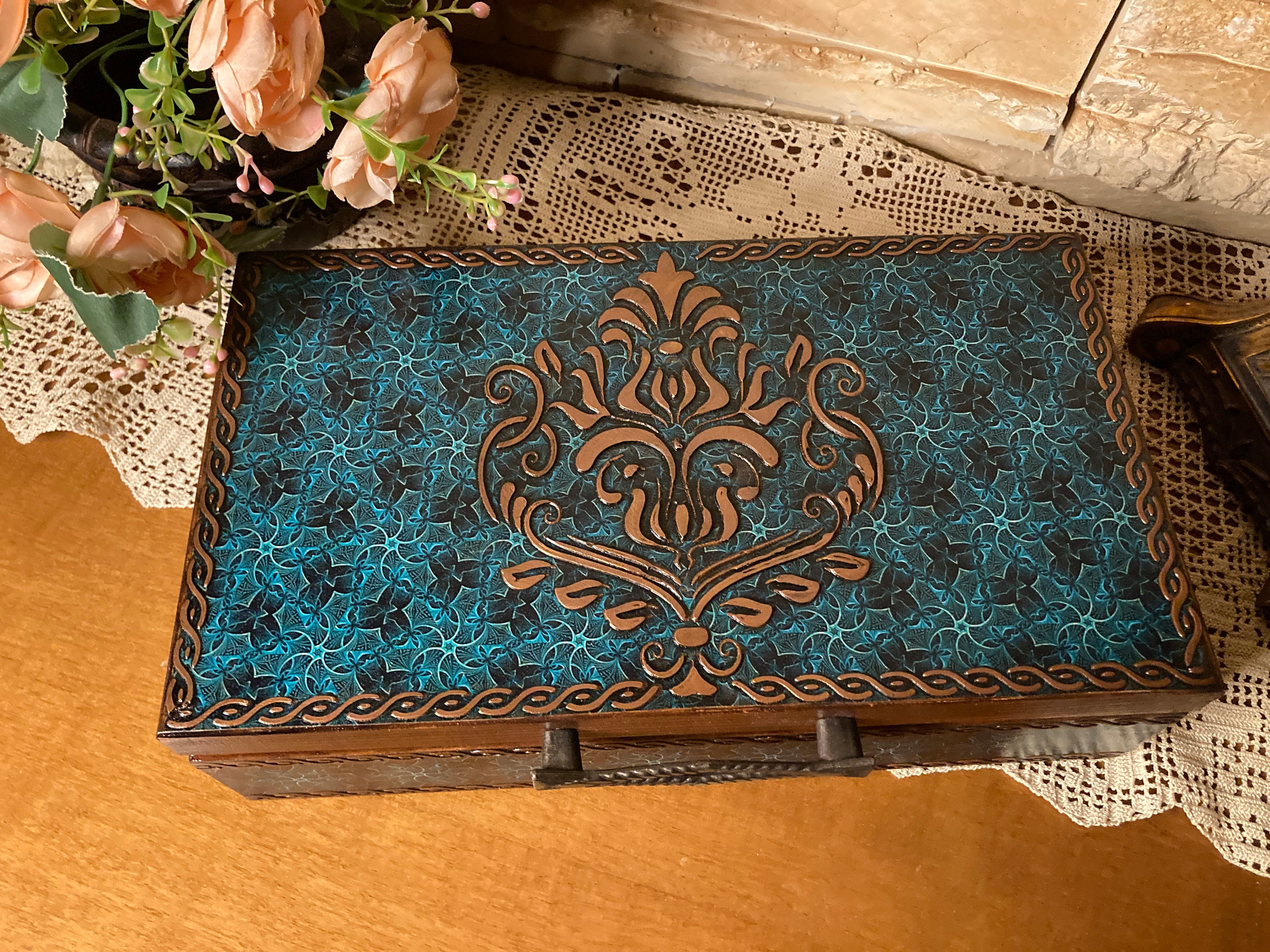 Blue Tea Box 8 Compartments, Blue Storage Box, Tea Bag Holder, Jewelry ...