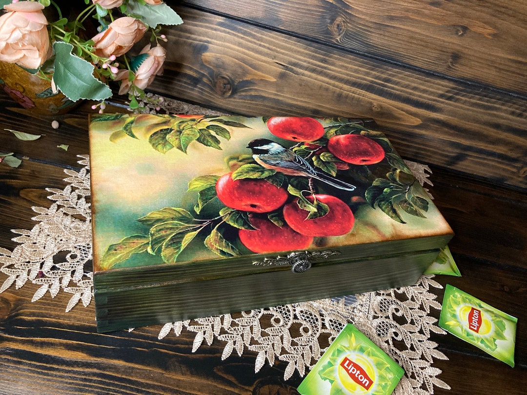 Rustic Tea Box With 8 Compartments, Wooden Tea Bag Organizer, Tea Chest ...