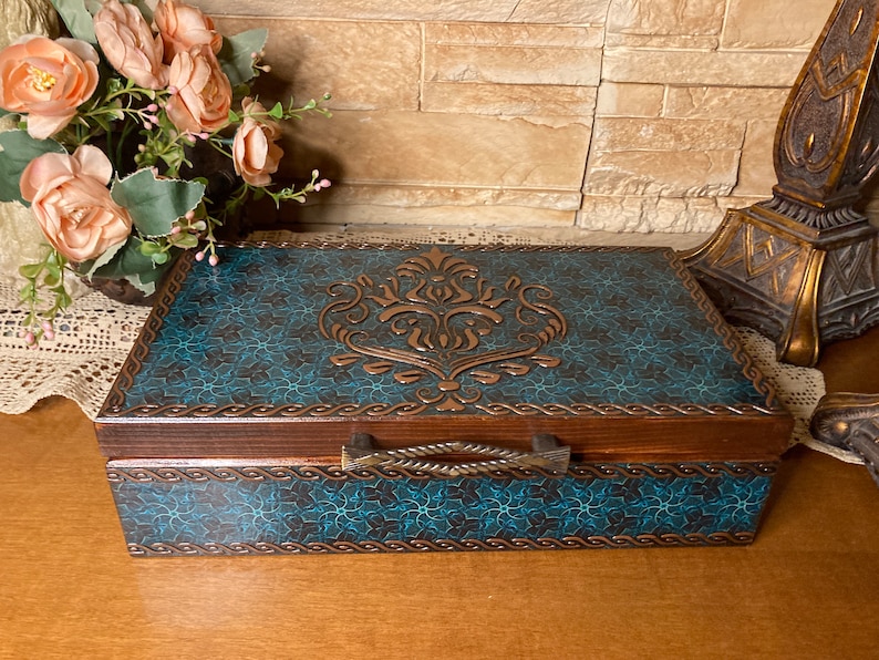 Blue Tea Box 8 Compartments, Blue Storage Box, Tea Bag Holder, Jewelry ...