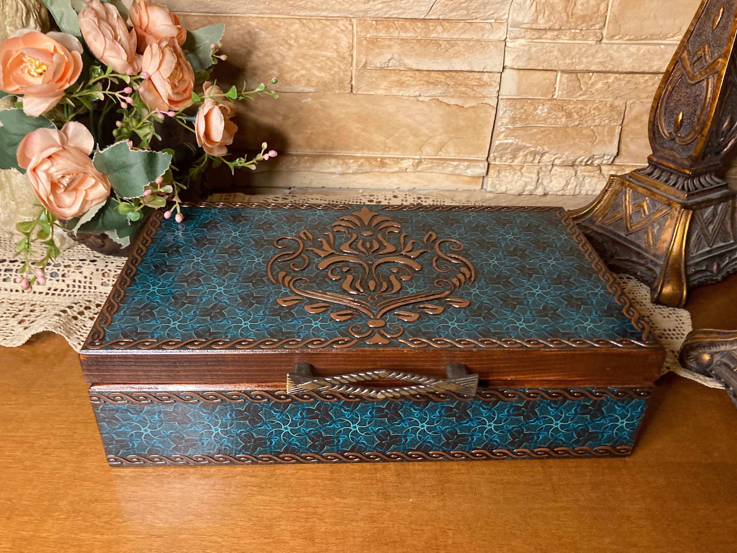 Blue Tea Box 8 Compartments, Blue Storage Box, Tea Bag Holder, Jewelry ...