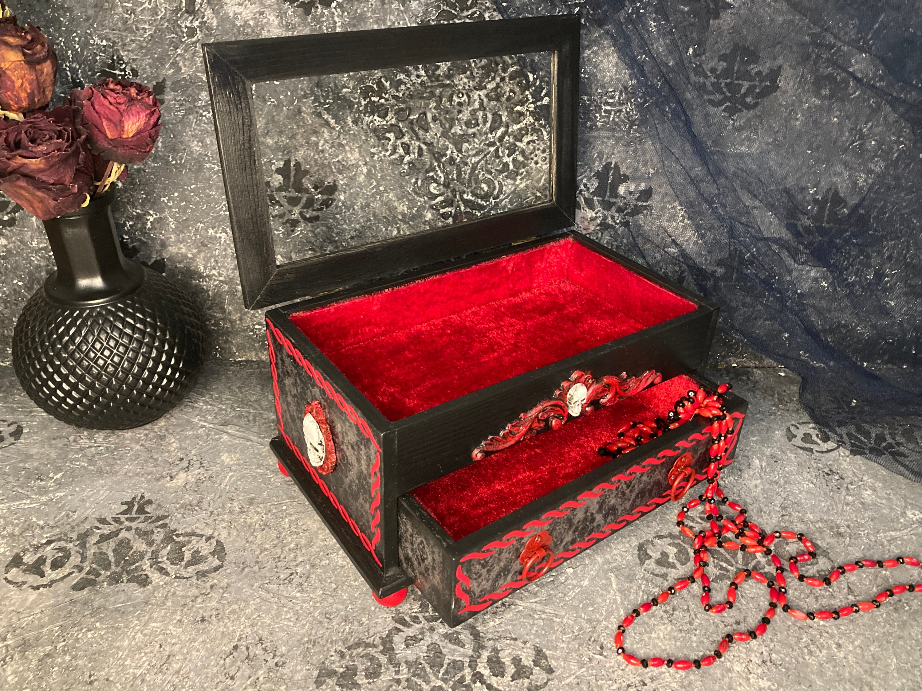 Gothic Jewelry Box, Skull Trinket Box, Wooden Keepsake Box, Witchy ...
