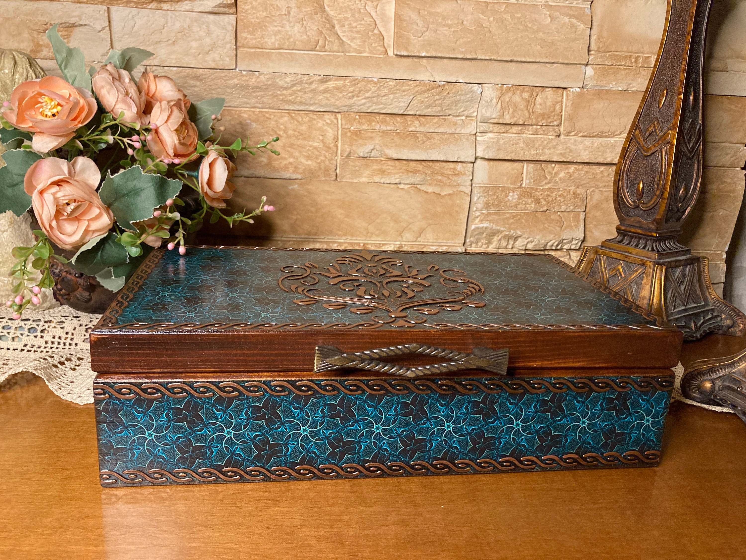 Blue Tea Box 8 Compartments, Blue Storage Box, Tea Bag Holder, Jewelry ...