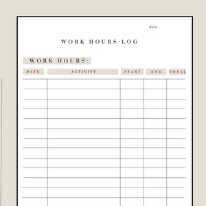 Work Hours Log Checklist Work Essentials Checklists - Etsy
