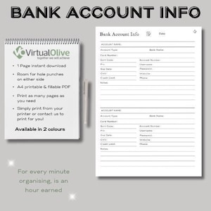 Bank Account Information, Organising Bank Account Info, Organisation ...