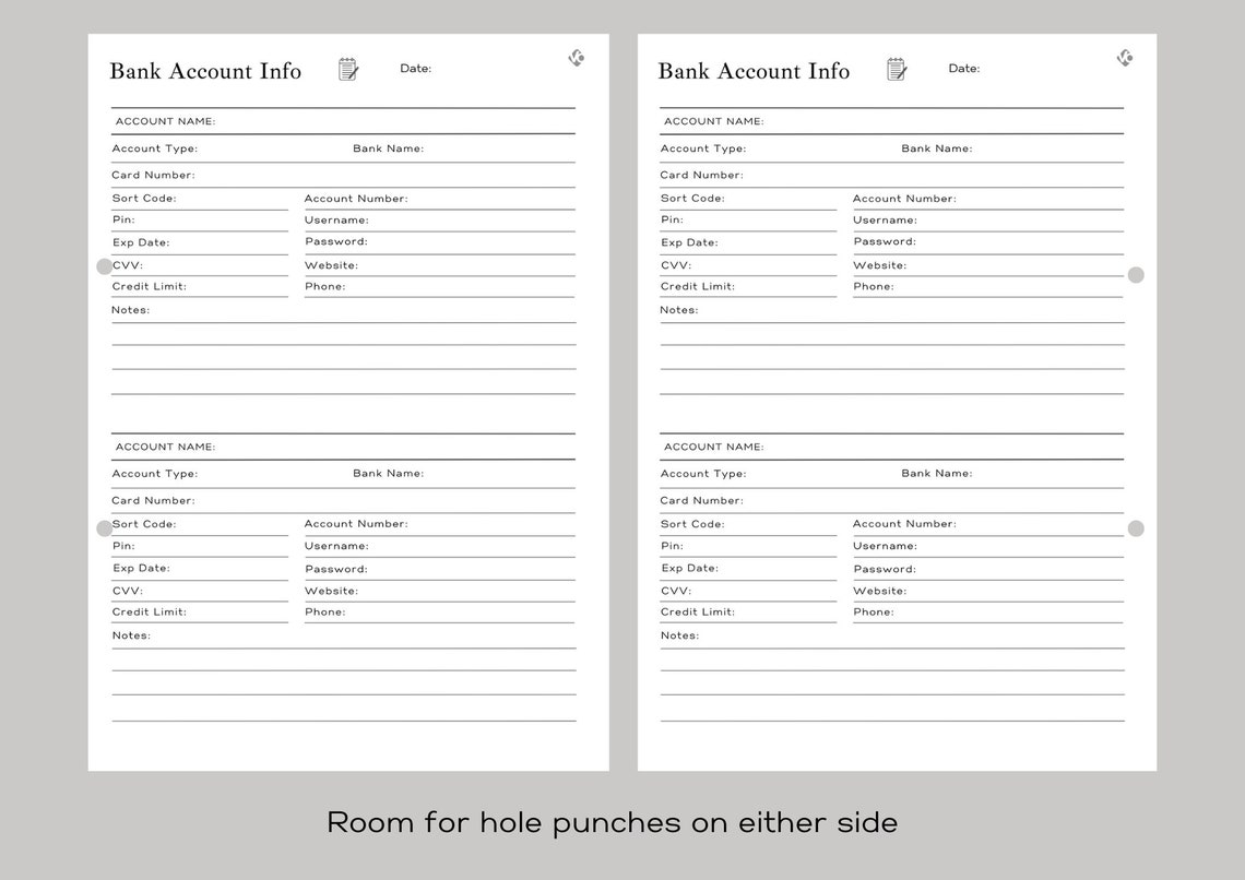 Bank Account Information, Organising Bank Account Info, Organisation ...