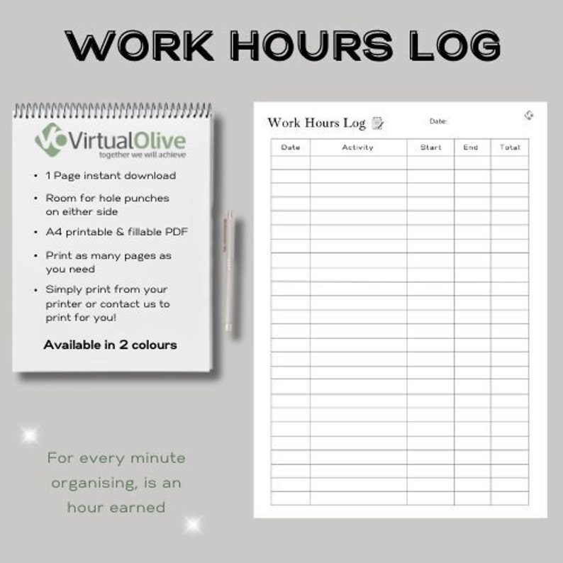 Work Hours Log Checklist, Work Essentials, Checklists, Organisers, Work ...