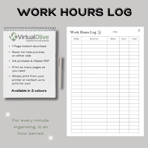 Work Hours Log Checklist, Work Essentials, Checklists, Organisers, Work ...