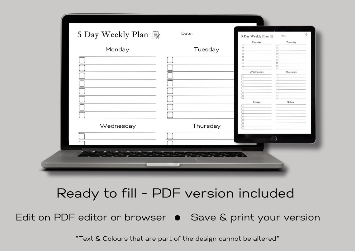 Five Day Weekly Plan, Daily Planning, Daily Schedule, Week Plan, Work ...