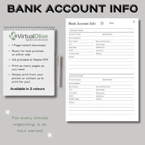 Bank Account Information, Organising Bank Account Info, Organisation ...