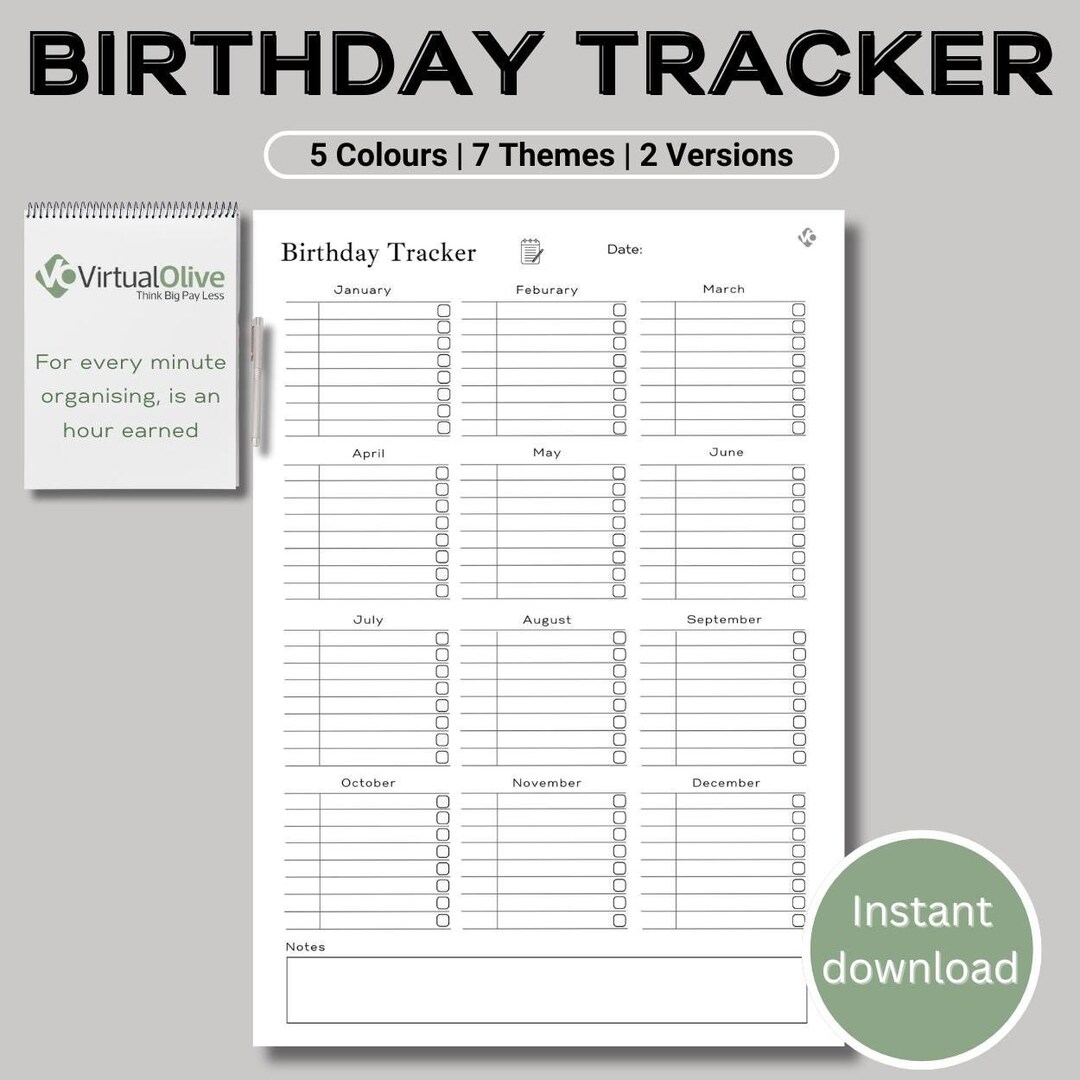 Birthday Tracker, Birthday Calendar, Birthday Plan, Birthday, Themes ...