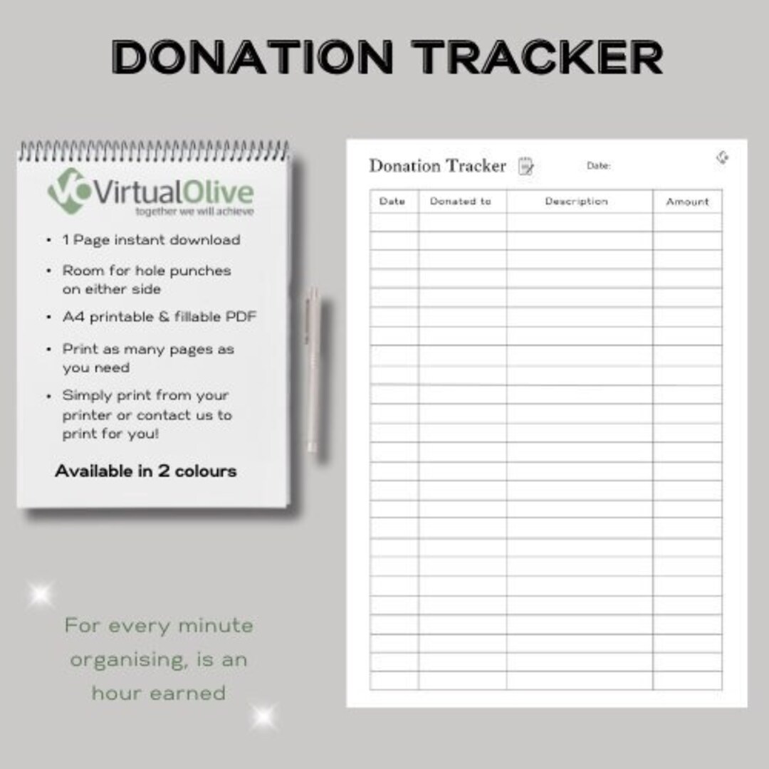 Donation Tracker, Work Essentials, Organisers, Tracker, Printable ...