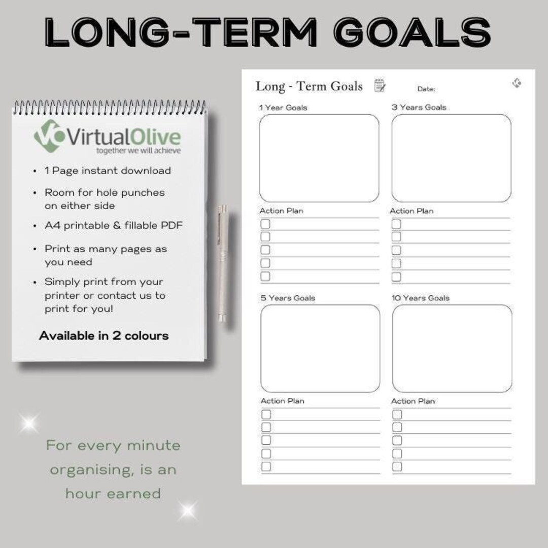 Long Term Goals, Goal Checklist, Goal Tracker, Reminders, Printable ...