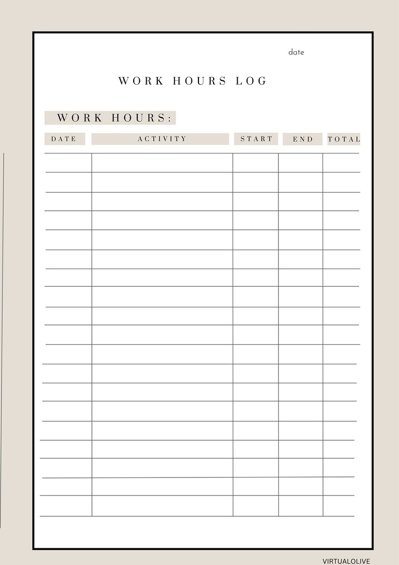 Work Hours Log Checklist Work Essentials Checklists - Etsy