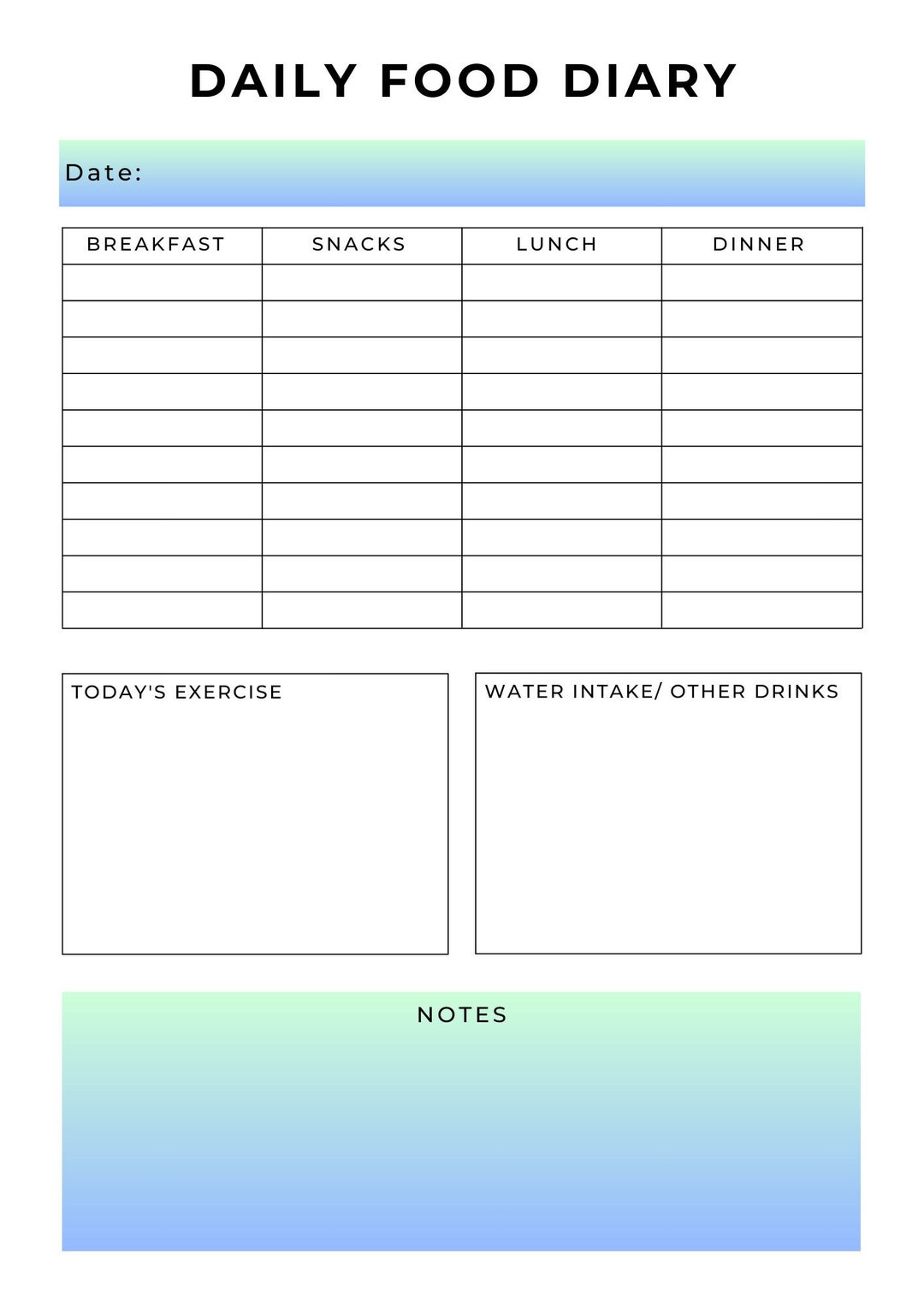 PRINTABLE DOWNLOAD Food Diary, Tracker, Planner, Organiser, Template - Etsy