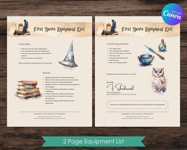 Editable Wizard School Acceptance Letter Set, Gift Bundle for Wizard ...