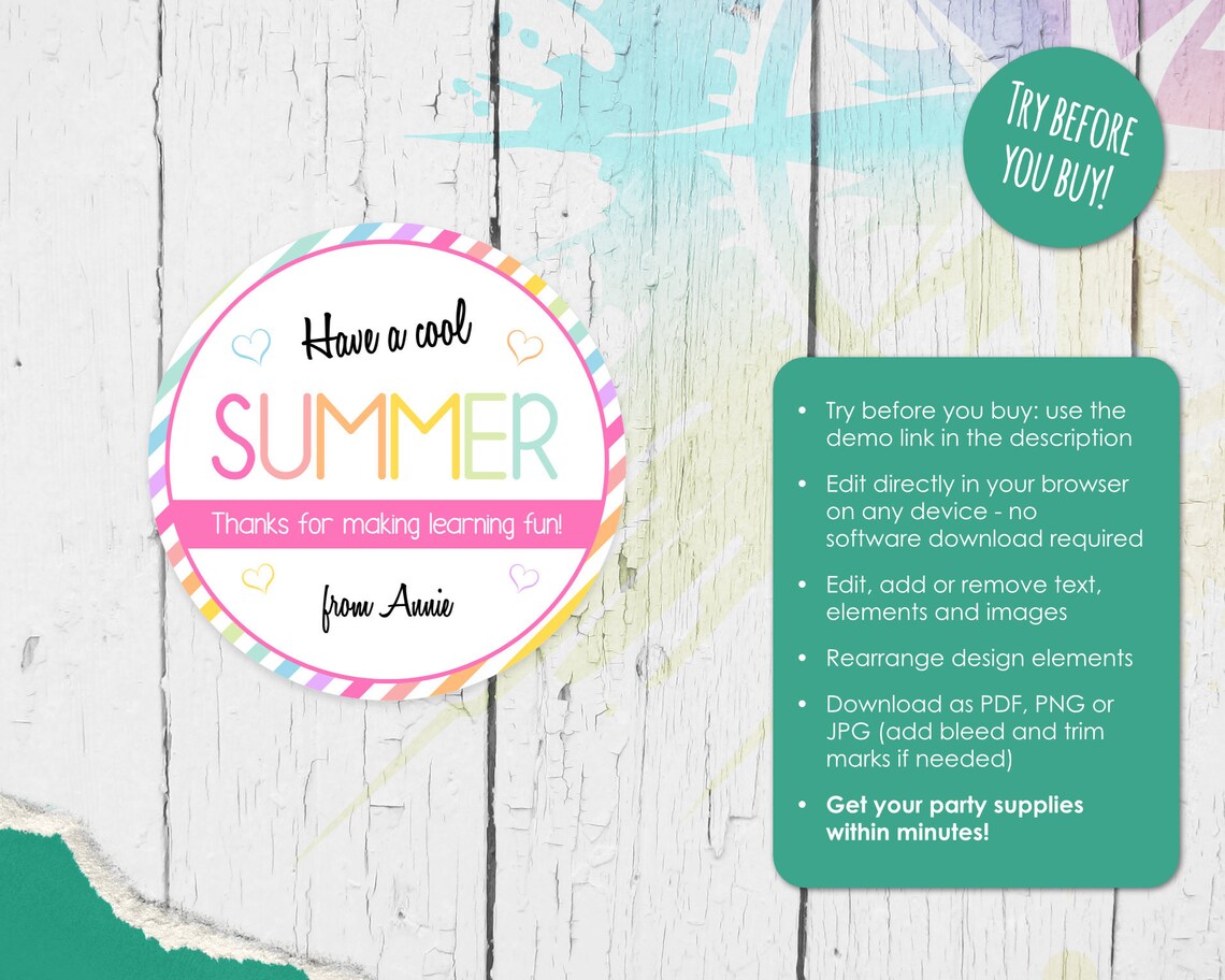 Editable Summer Teacher Appreciation Gift Tag, End of School Year Tag ...