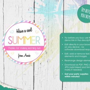 Editable Summer Teacher Appreciation Gift Tag, End of School Year Tag ...