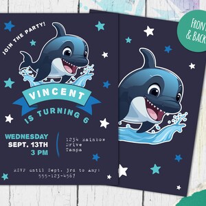 Editable Orca Birthday Invitation Party Invite Editable Template ...