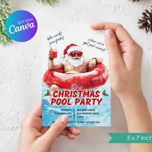 Christmas Pool Party Invitation, Editable XMAS Invite, Santa Pool Party ...