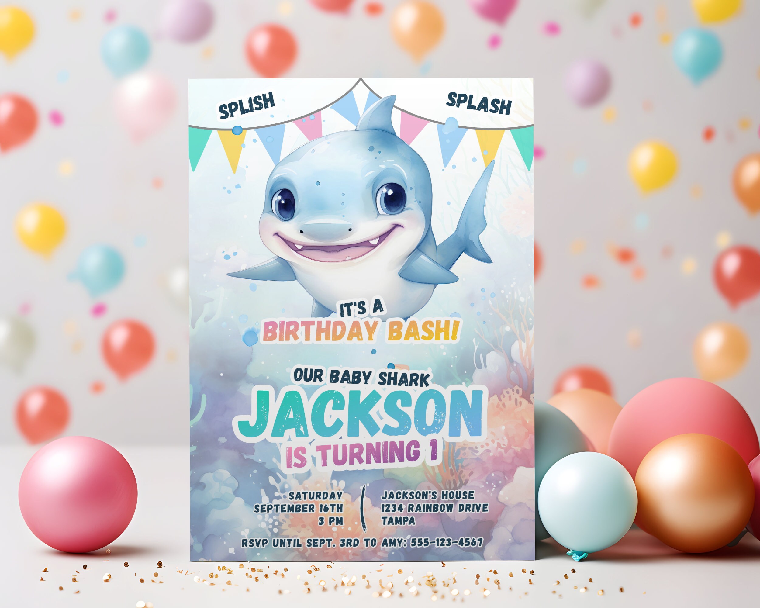 Editable Baby Shark Birthday Invitation, Birthday Party Invite ...