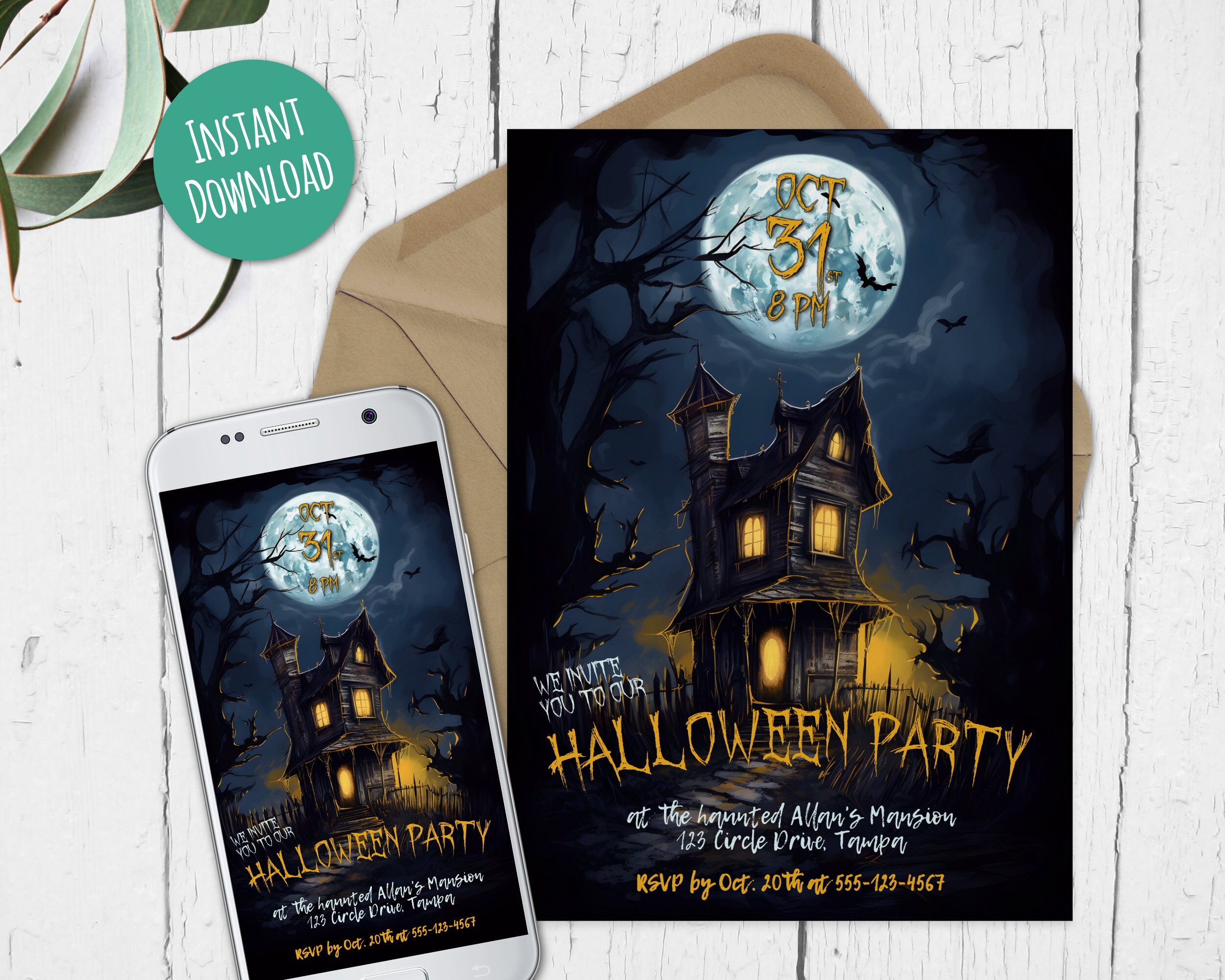 Editable Haunted House Invitation Halloween Costume Party Invite ...