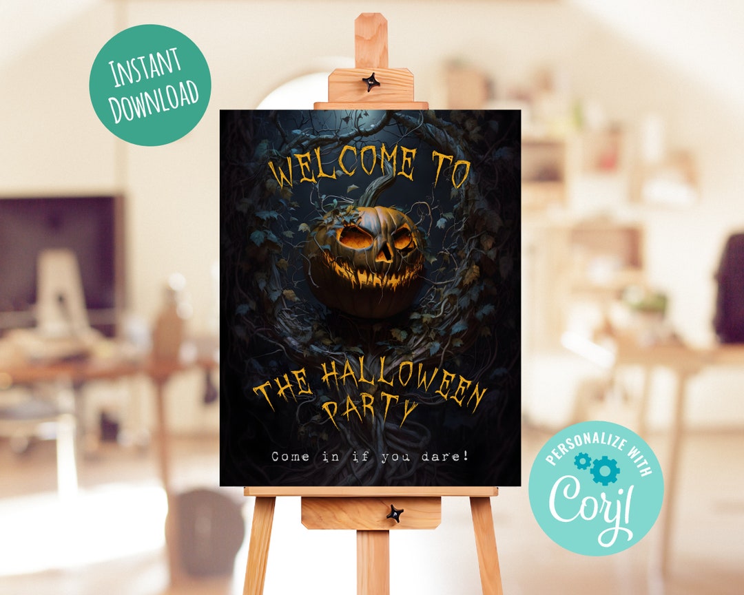 Editable Jack O Lantern Welcome Sign Halloween Party Sign, Custom Sign ...