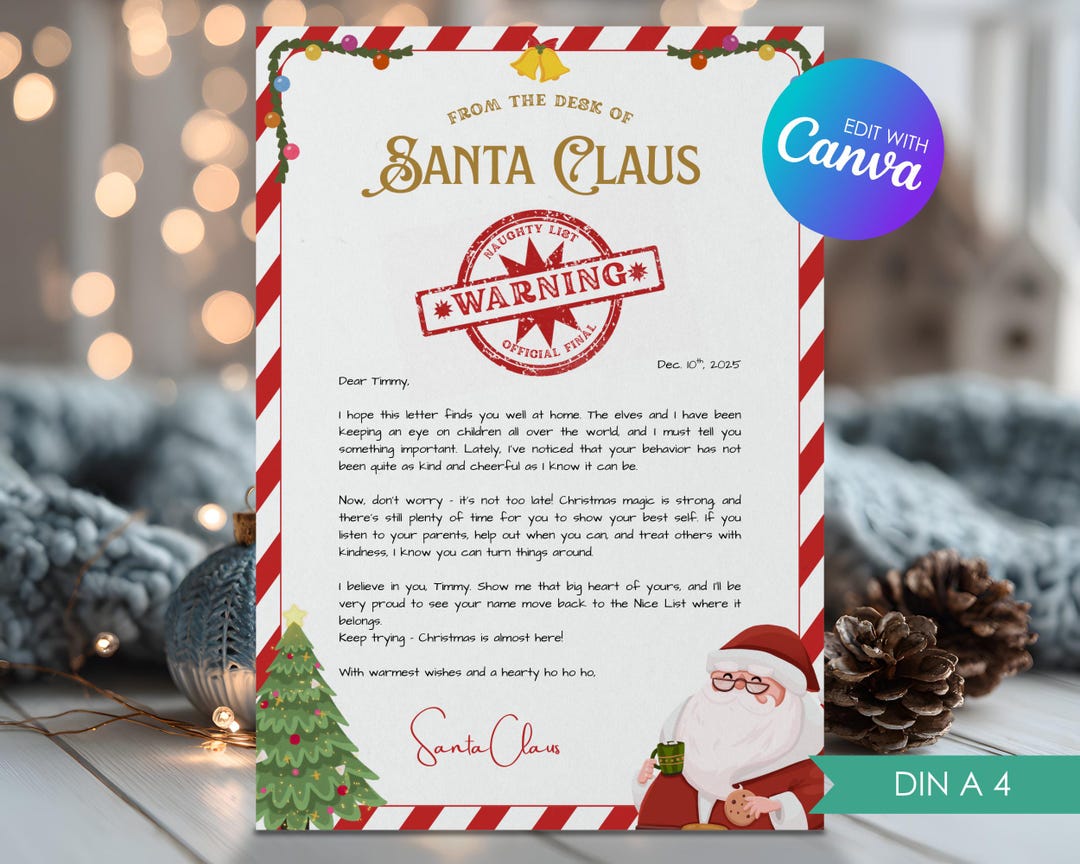 Editable Santa Warning Letter + Naughty List Certificate, Santa Bundle ...