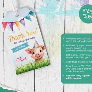 Editable Farm Animals Favor Tag, Barnyard Animal, Gift Tag, Boy ...