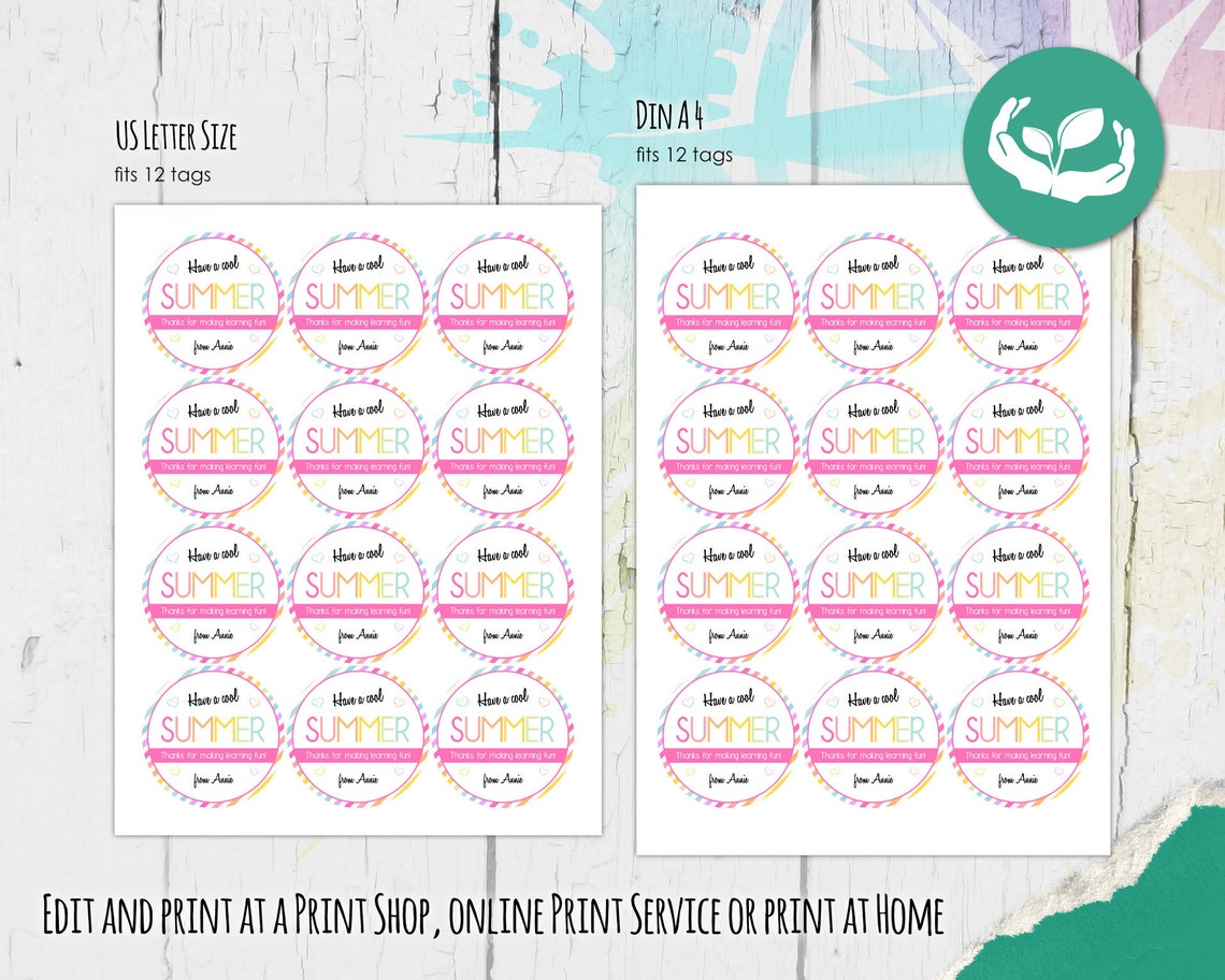 Editable Summer Teacher Appreciation Gift Tag, End of School Year Tag ...