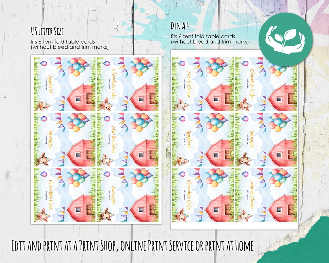 Editable Farm Animals Food Labels, Buffet Cards, Tent Fold Cards ...