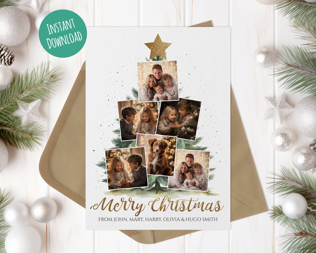 Editable Christmas Tree Photo Card, Personalized Holiday Greeting Card ...