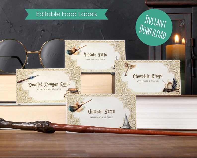 Editable Wizard Food Labels, Buffet Cards, Tent Fold Cards, Magic ...
