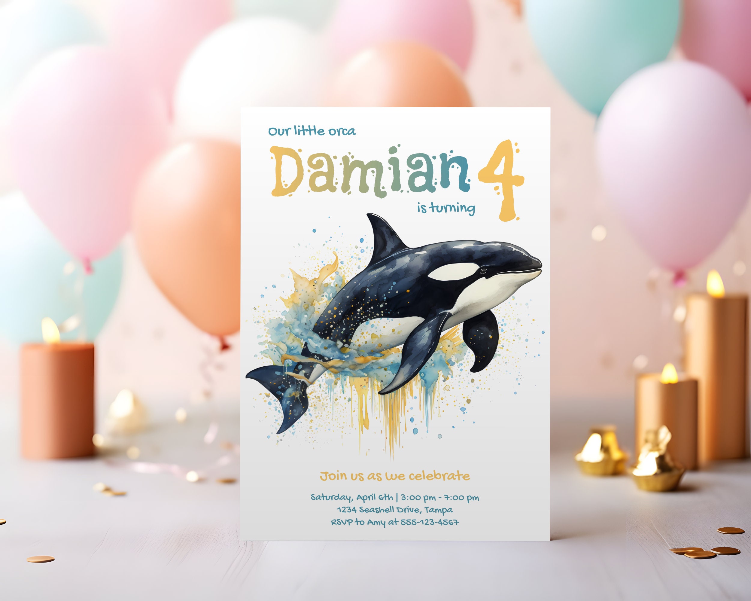 Editable Orca Birthday Invitation Birthday Party Invite - Etsy
