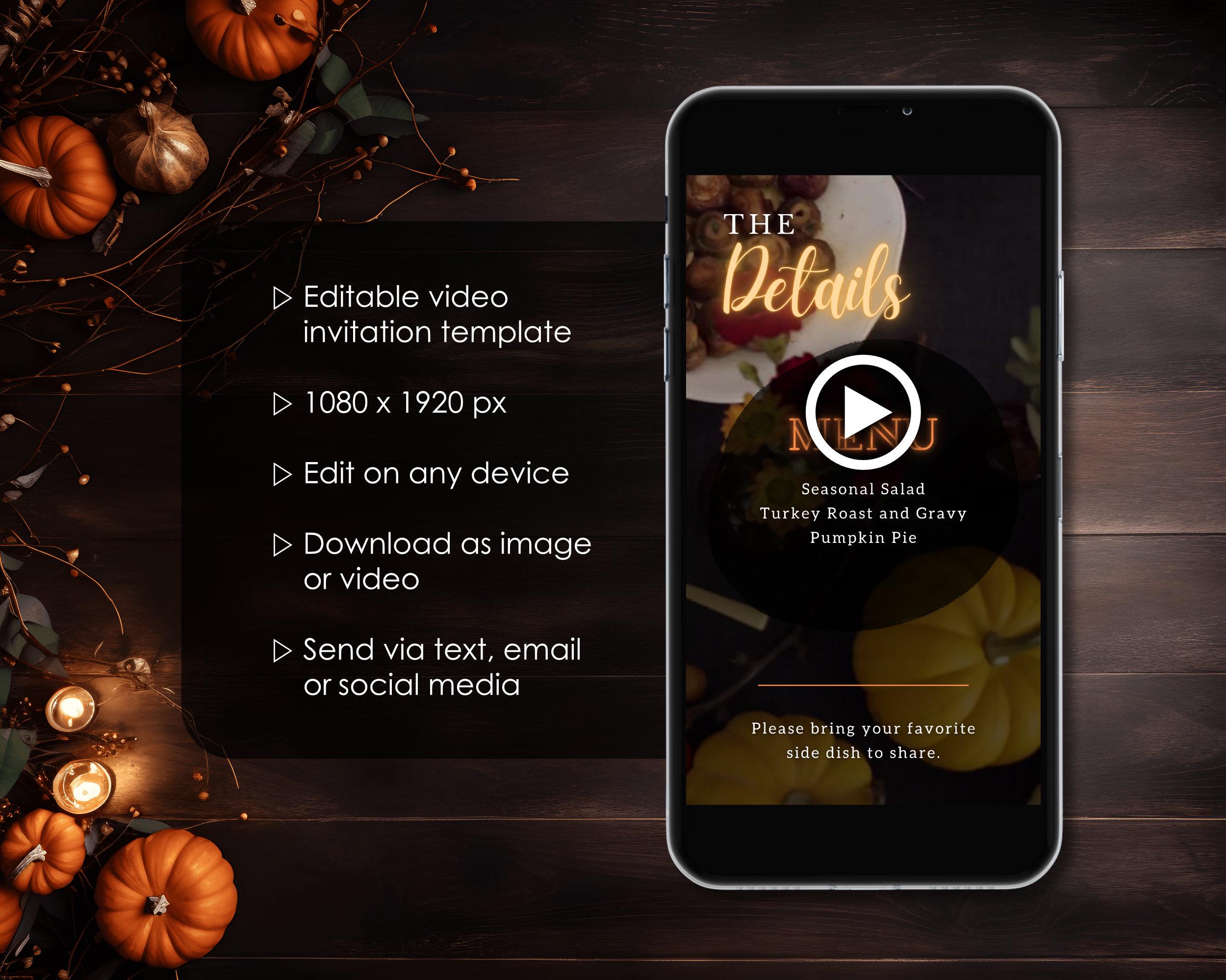Animated Let's Be Thankful Invitation, Editable Thanksgiving Video ...