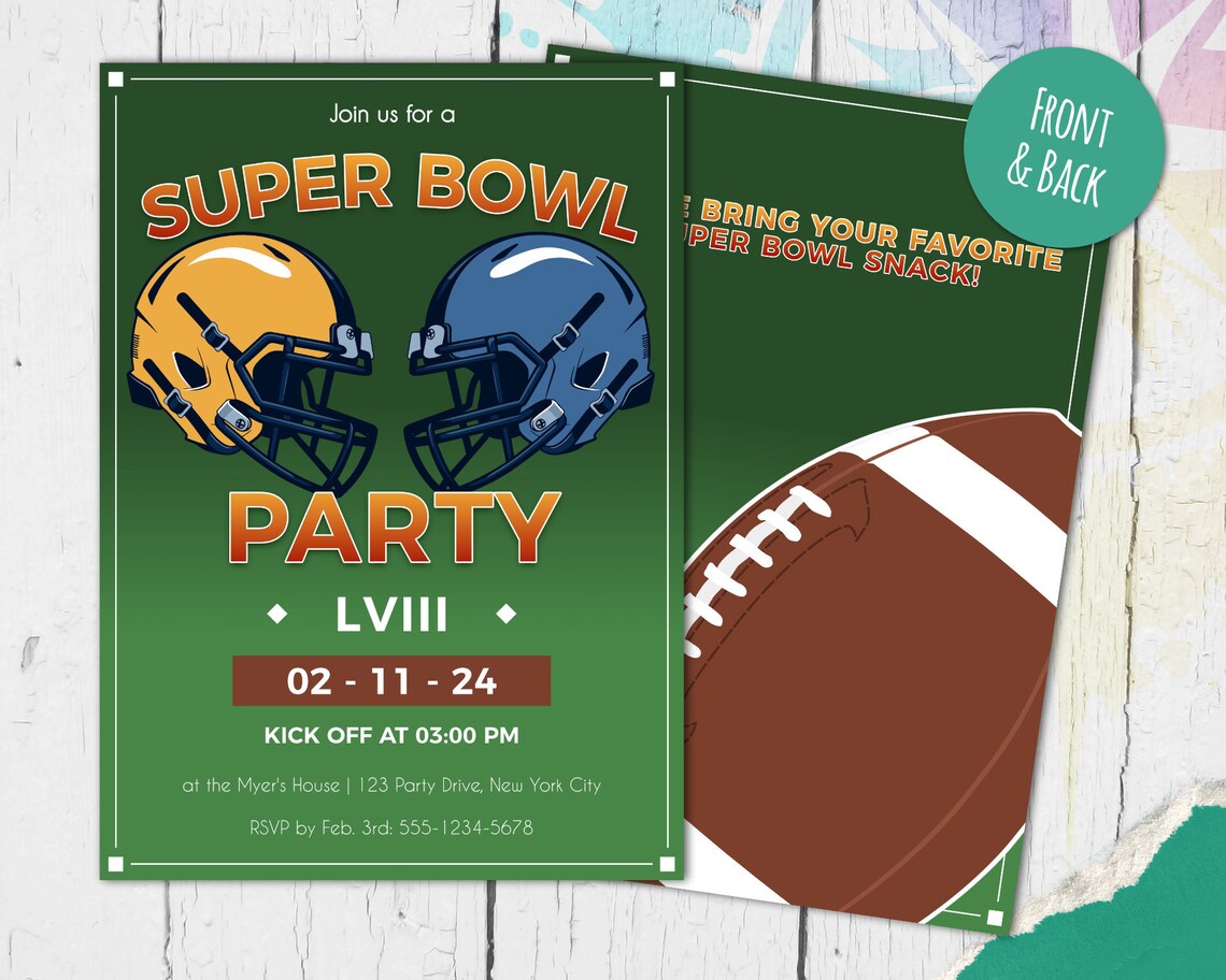 Editable Super Bowl Invitation, Superbowl Invite, Football Watch Party ...
