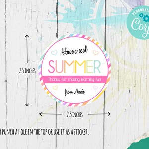 Editable Summer Teacher Appreciation Gift Tag, End of School Year Tag ...