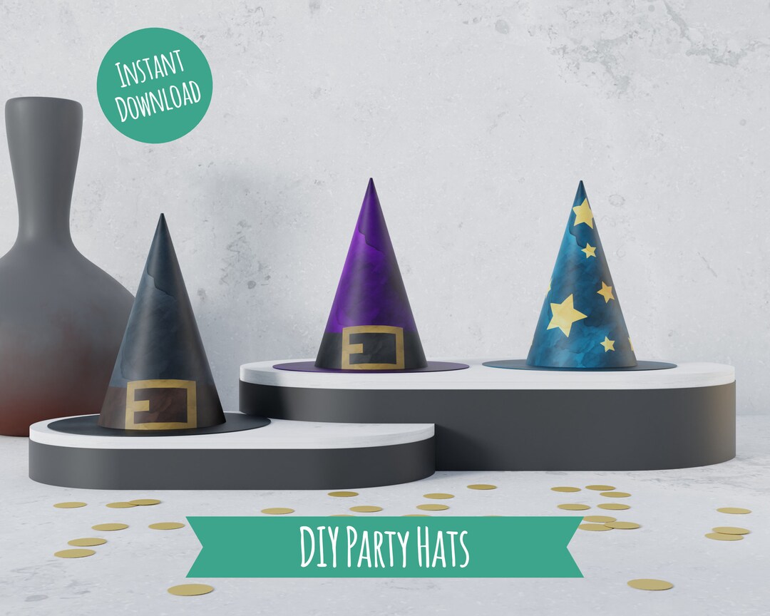 Printable Party Hats Template, DIY Wizard Hat Set, 3 Colors, Birthday ...