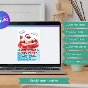 Christmas Pool Party Invitation, Editable XMAS Invite, Santa Pool Party ...