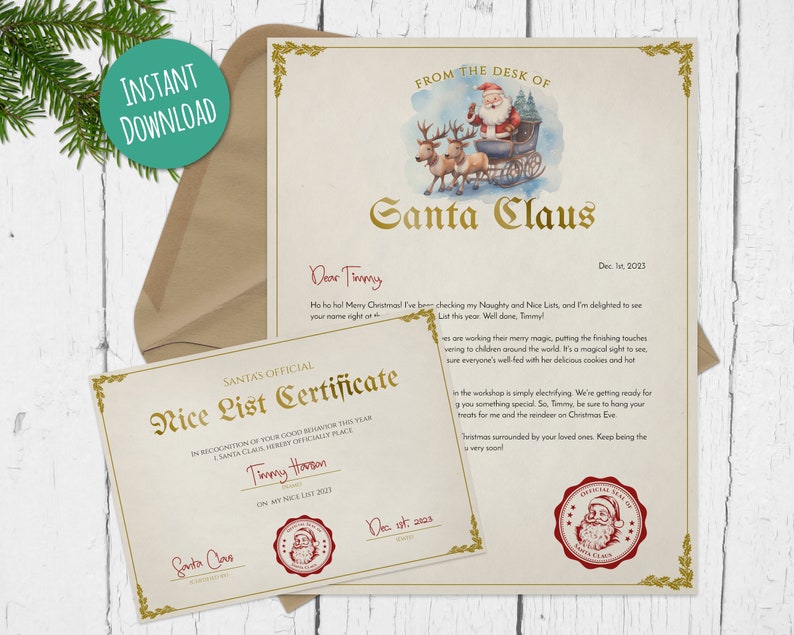 Editable Letter From Santa, Nice List Certificate, Christmas Gift Kids ...