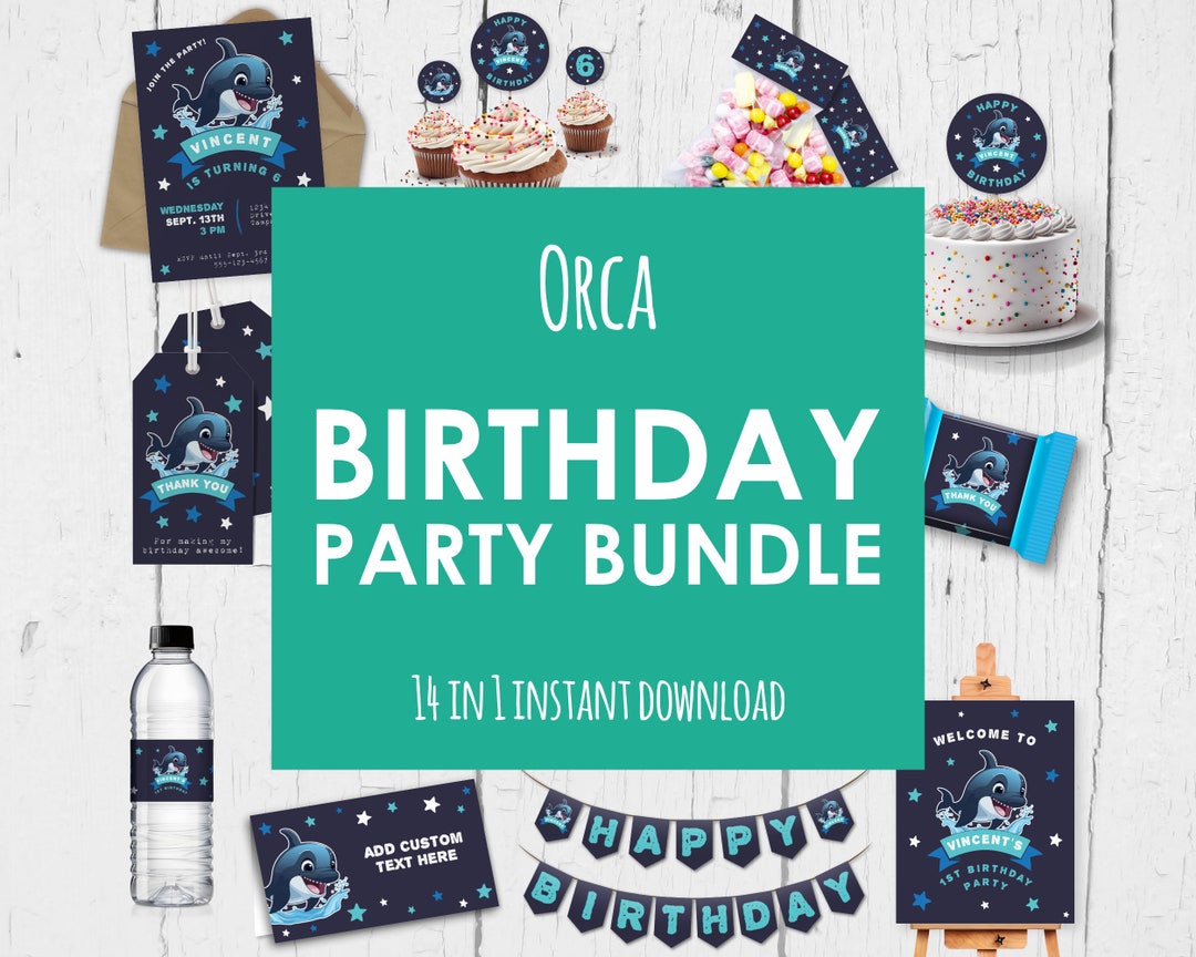 Editable Orca Birthday Bundle Party Decoration Set Orca Party Supplies ...