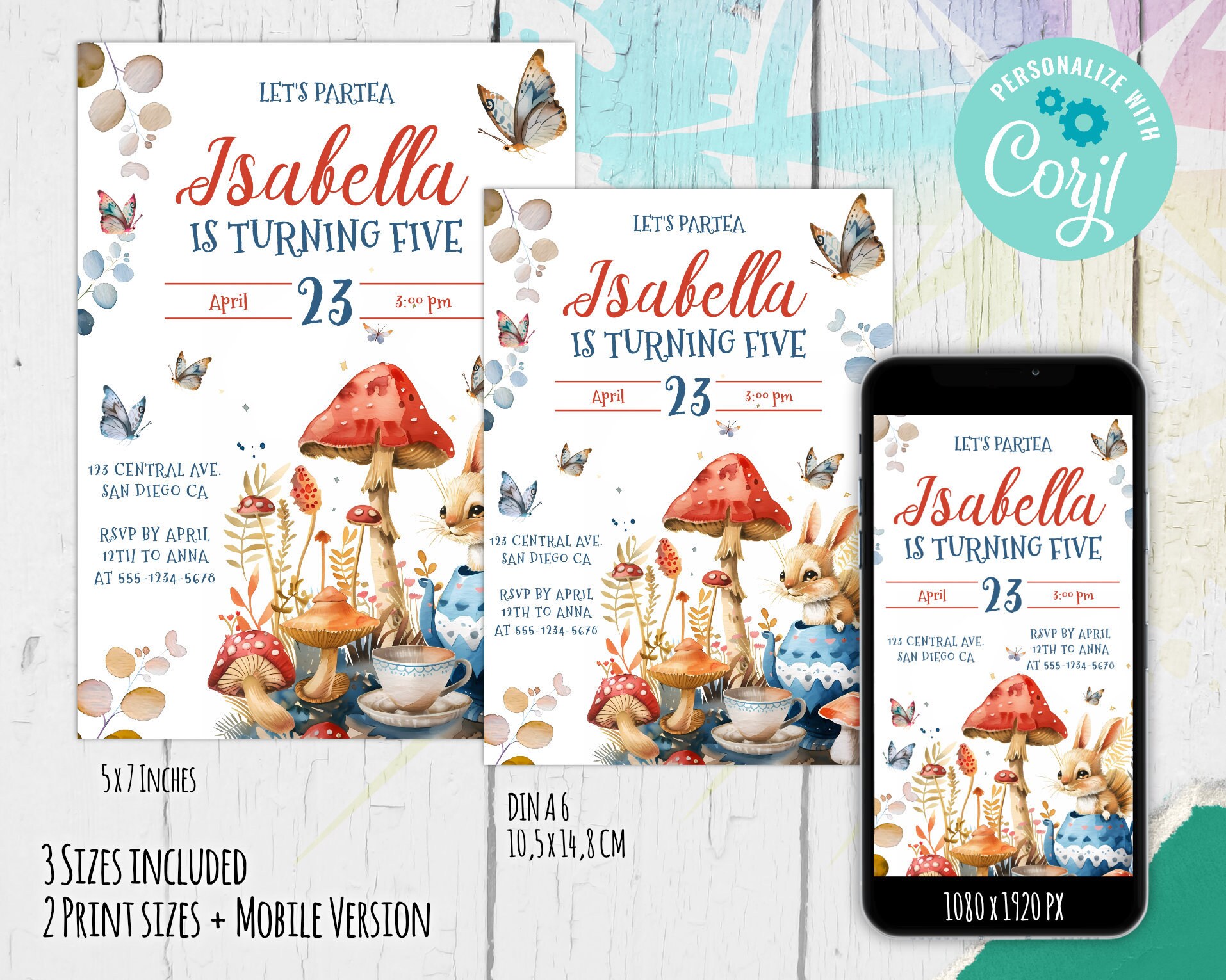 Editable Tea Party Birthday Invitation, Whimsical Partea Invite ...