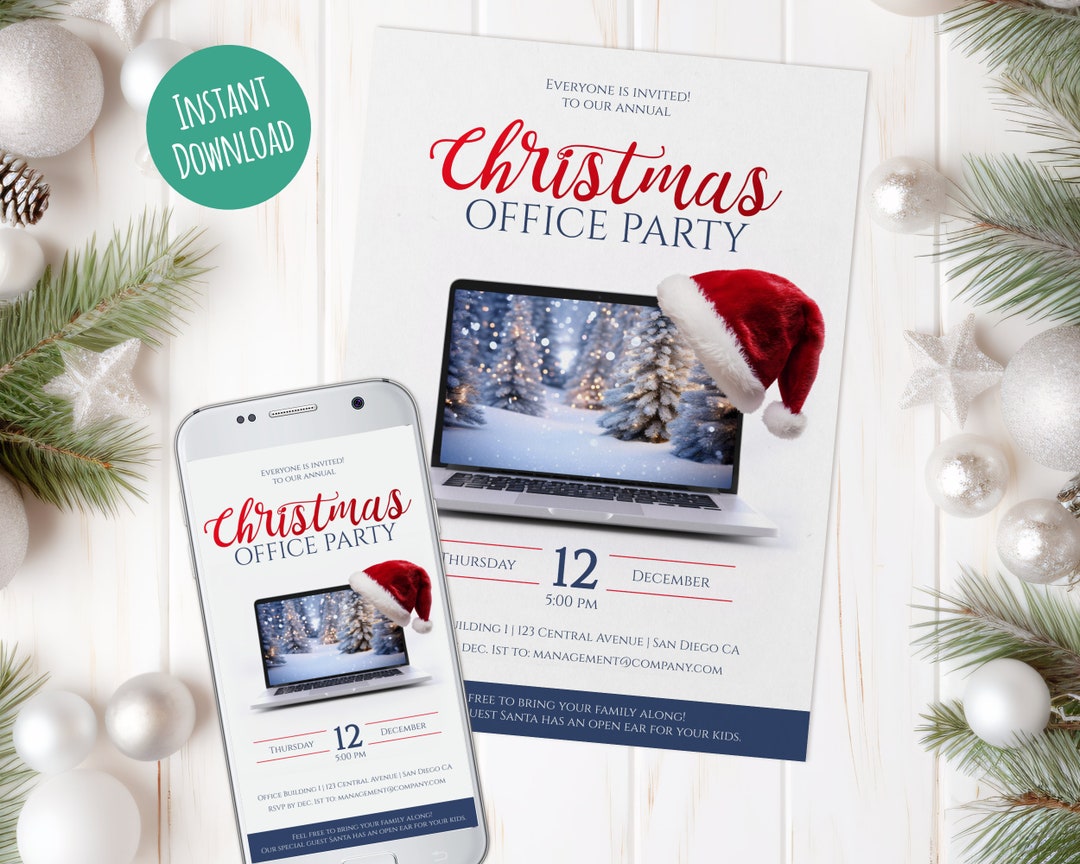 Editable Christmas Party Invitation, Office Christmas Party Invite ...