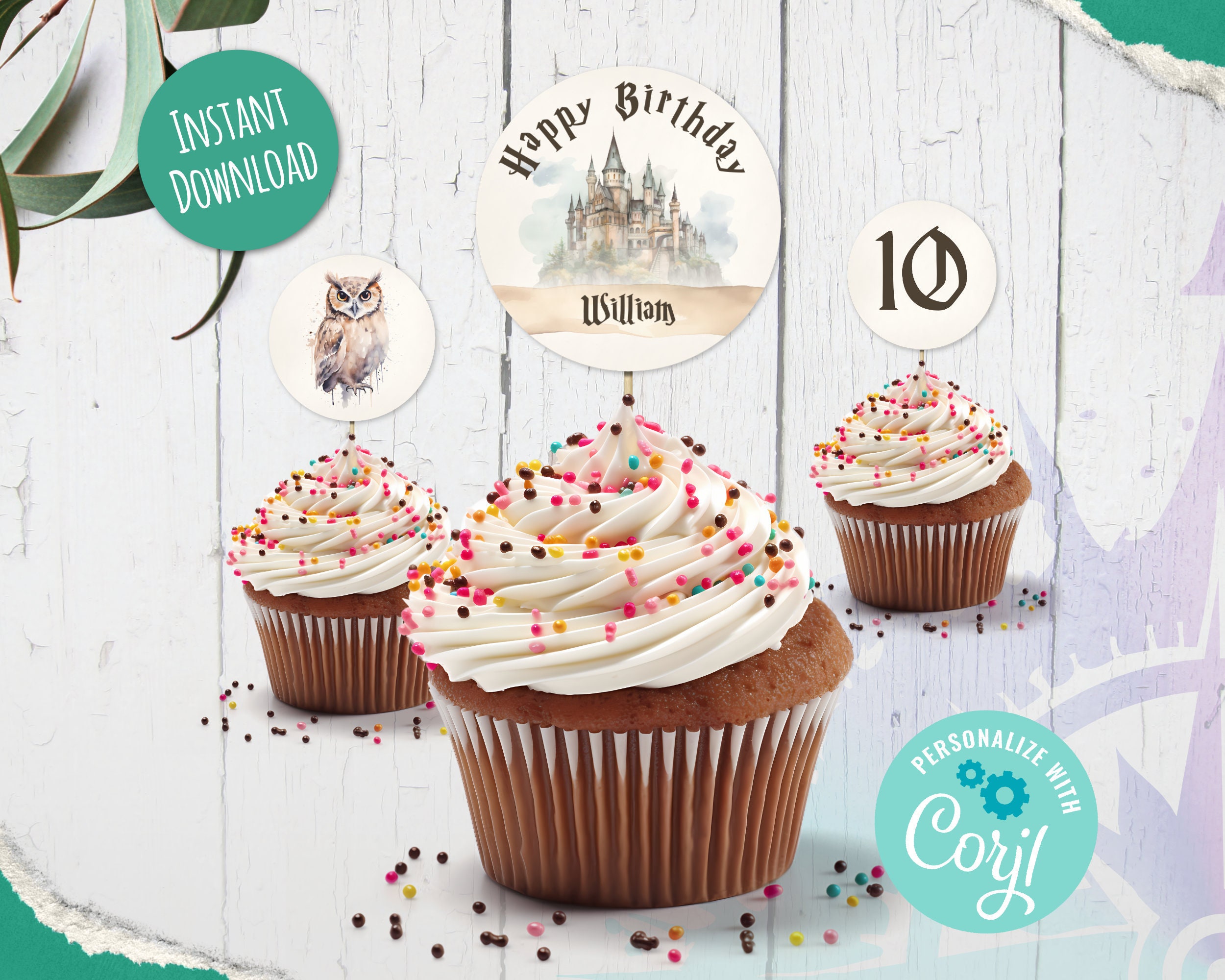 Editable Wizard Birthday Party Cake Topper, Cupcake Decoration, Wizard ...