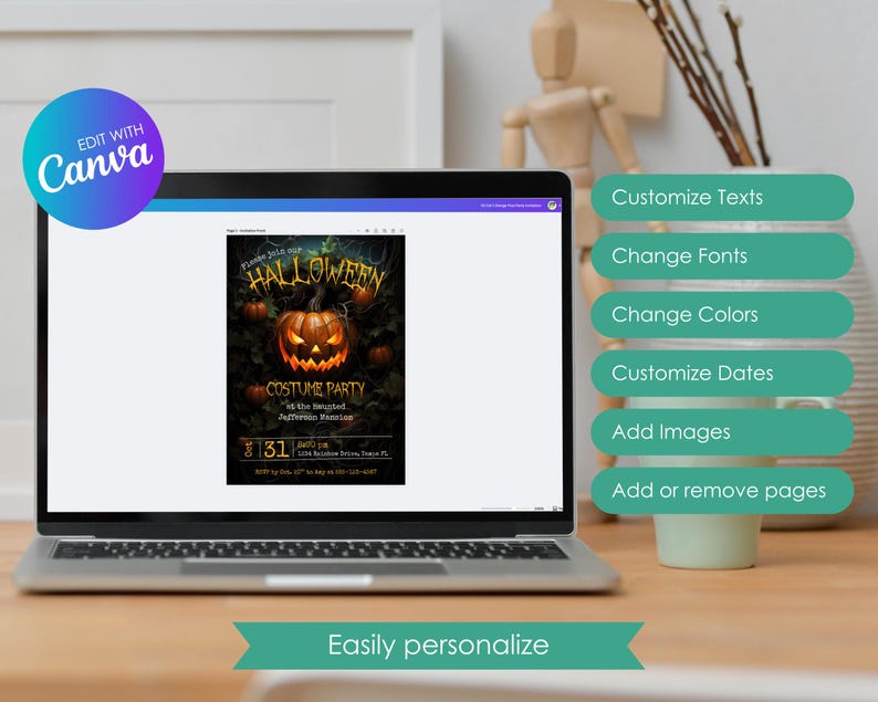 Editable Jack O Lantern Invitation, Halloween Costume Party Invite ...
