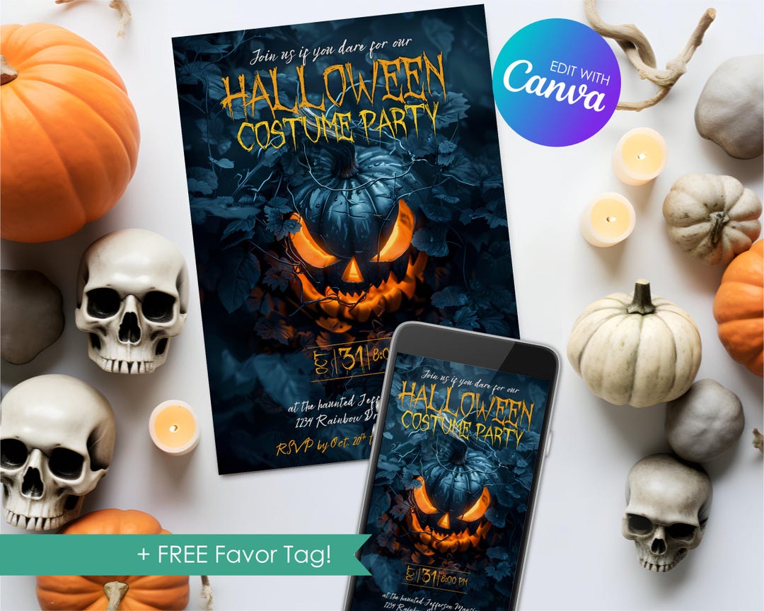 Editable Jack O Lantern Invitation, Halloween Costume Party Invite ...