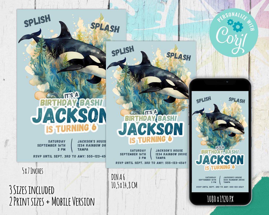 Editable Orca Birthday Invitation Birthday Party Invite - Etsy